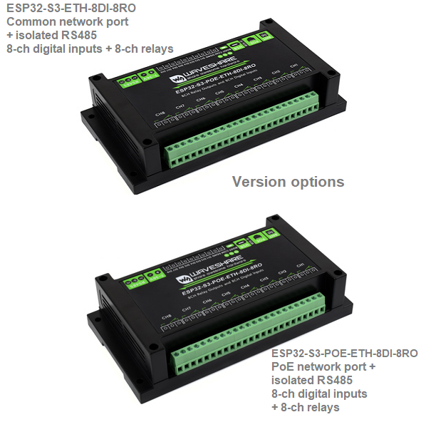 WAVESHARE 30838 Industrial 8-Channel ESP32-S3 WiFi Relay Module, Onboard isolated RS485 ...
